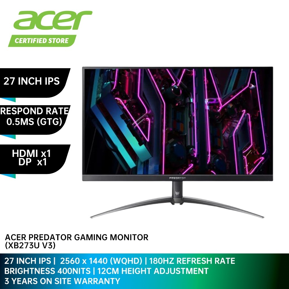 ACER Predator XB273U V3 Gaming Monitor - 27" WQHD/IPS/180Hz/400NITS/0 ...