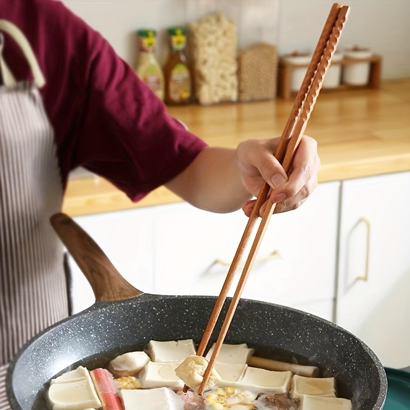 4pcs Long Wooden Cooking Chopsticks Reusable Wooden Chopsticks Used For ...