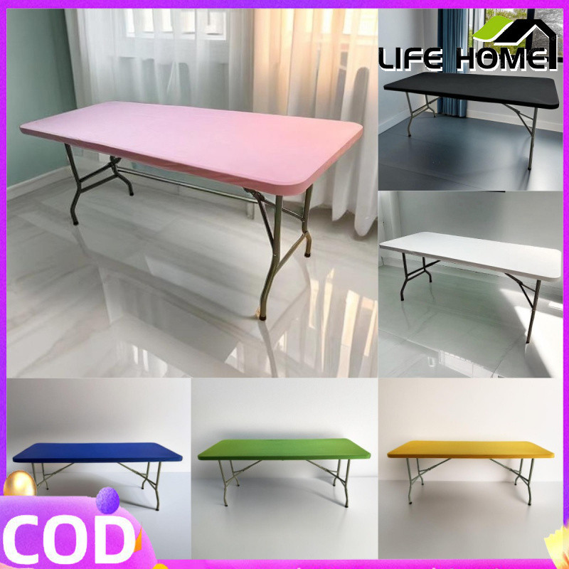 4/5/6/8 FT Solid color elastic table cover for rectangular folding ...