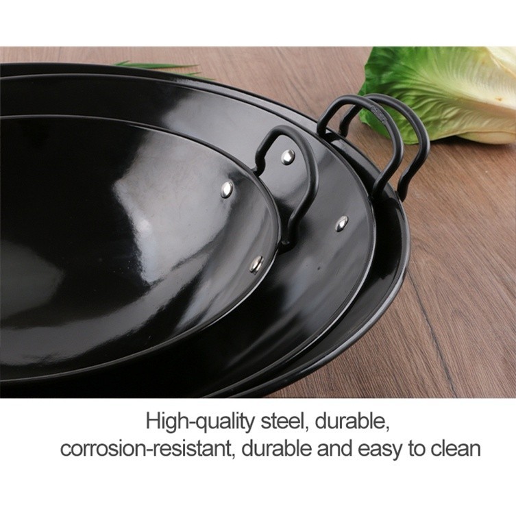 Enamel Wok Double Handle Thick Kuali Besi Kuali Hitam Chinese Wok Cast ...