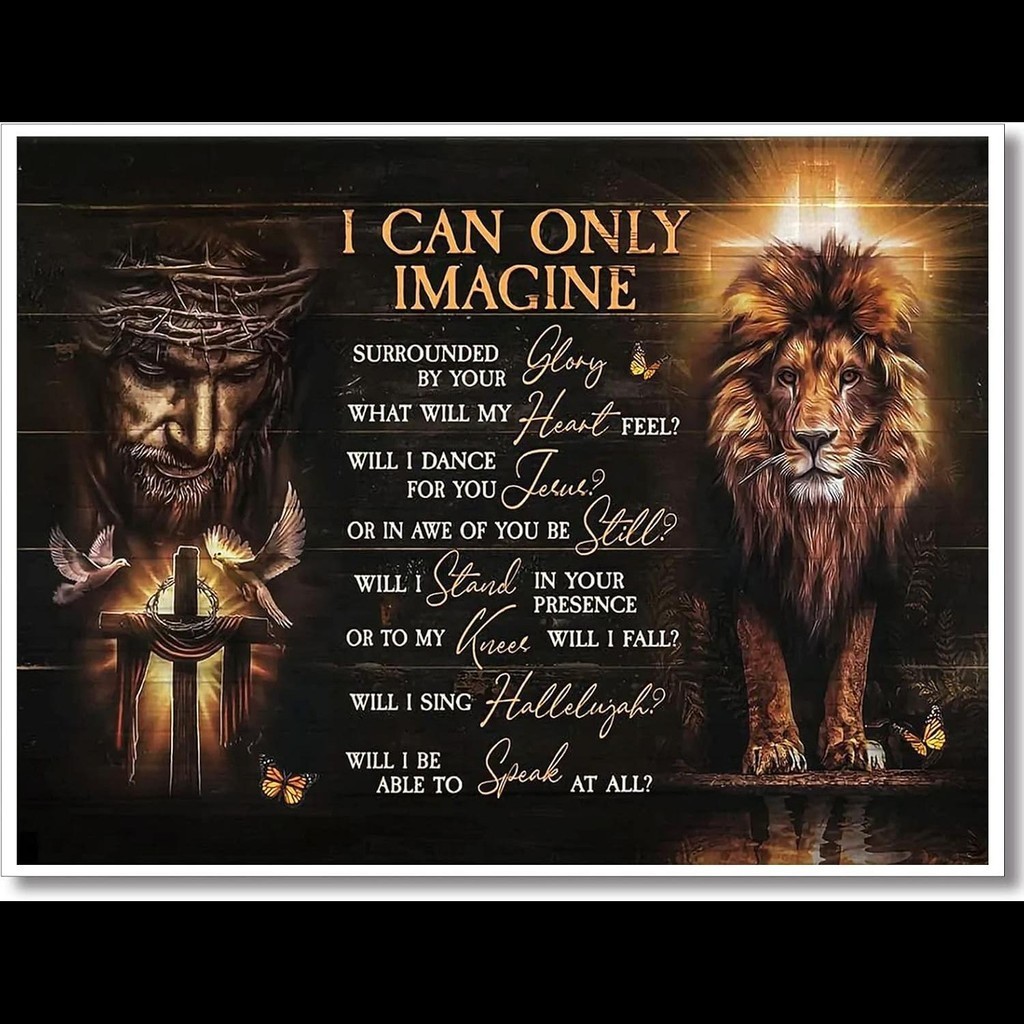 Seni Dinding Kanvas Inspirasi Kristian dengan Singa & Yesus, Salib ...