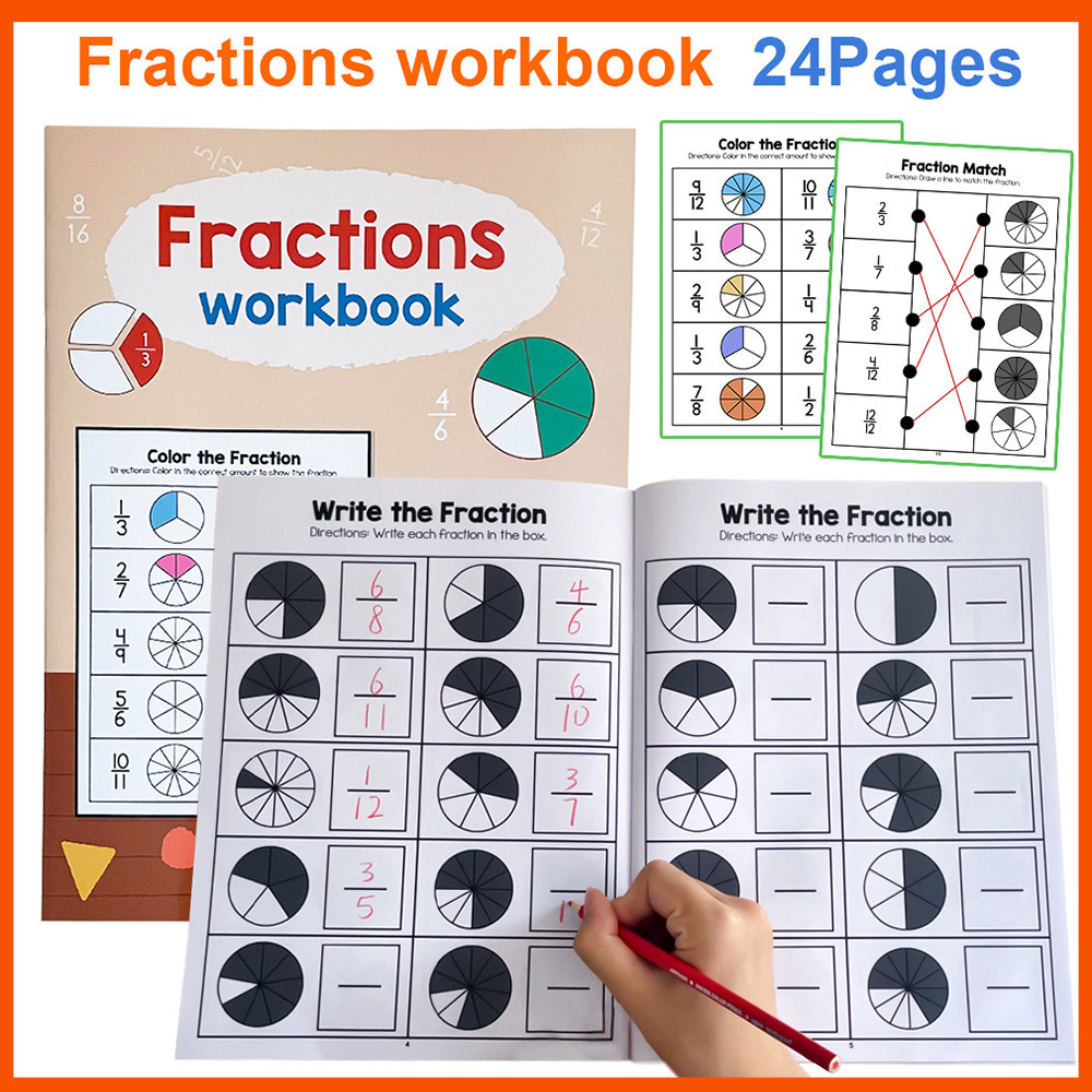 24 pages Math Fractions Workbook Daily Practice Exercise Workbook for ...