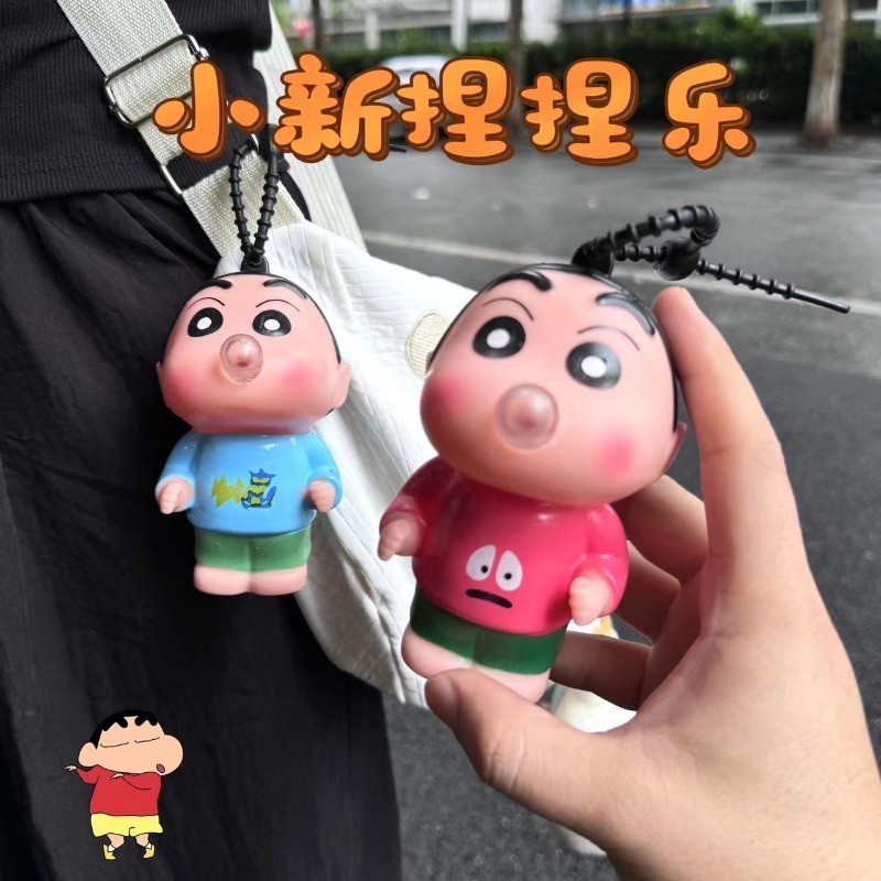Cute stress relieving bubble spitting crayon Shin chan pinch toy couple ...