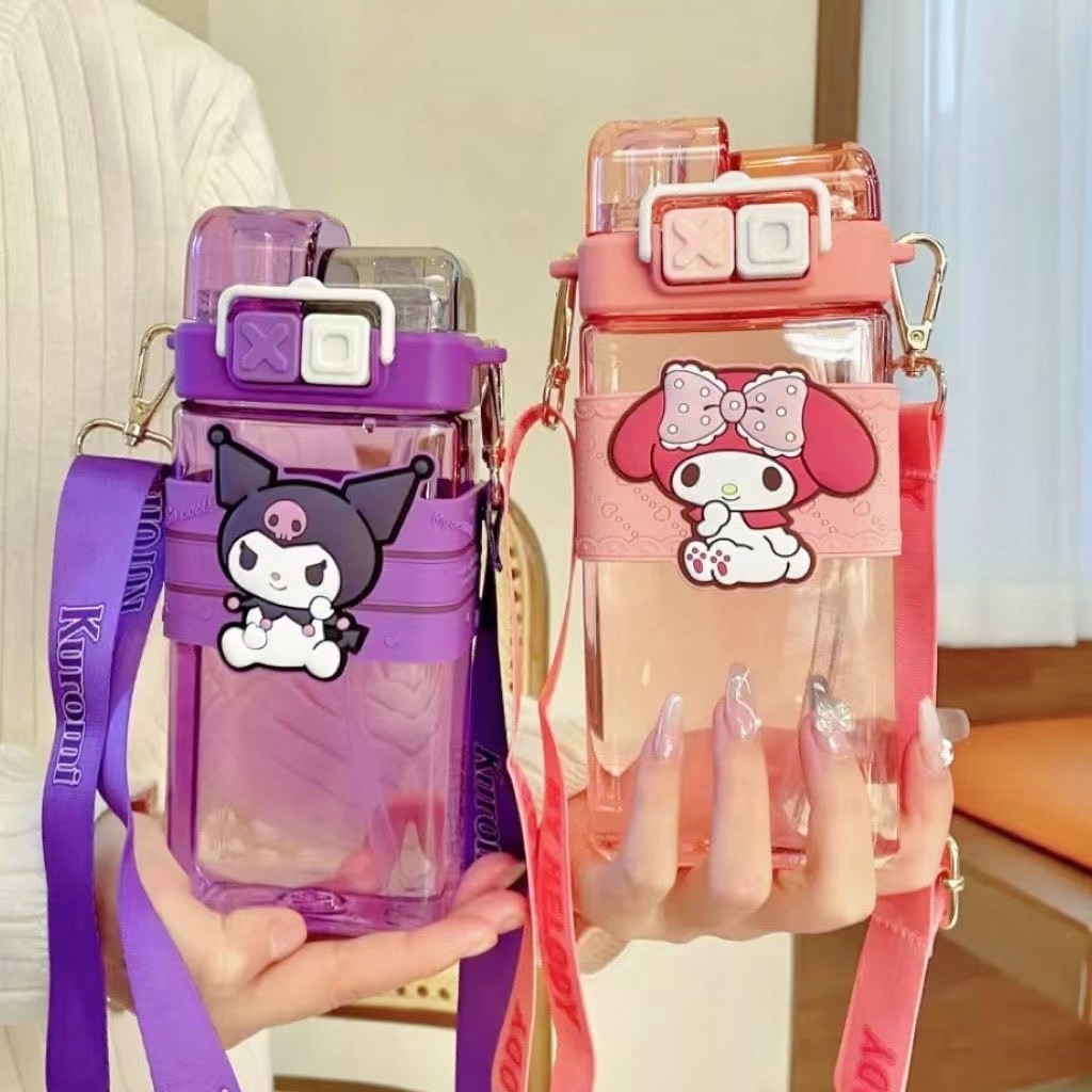 520ml /560ml Sanrio Kawaii Melody Kuromi Cartoon Tritan Straw Cup with Strap Water Bottle ...