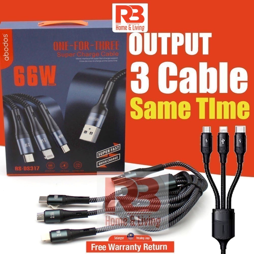 ABODOS 66W Super Fast Charging USB 3in1 Cable High Speed Data Cable ...