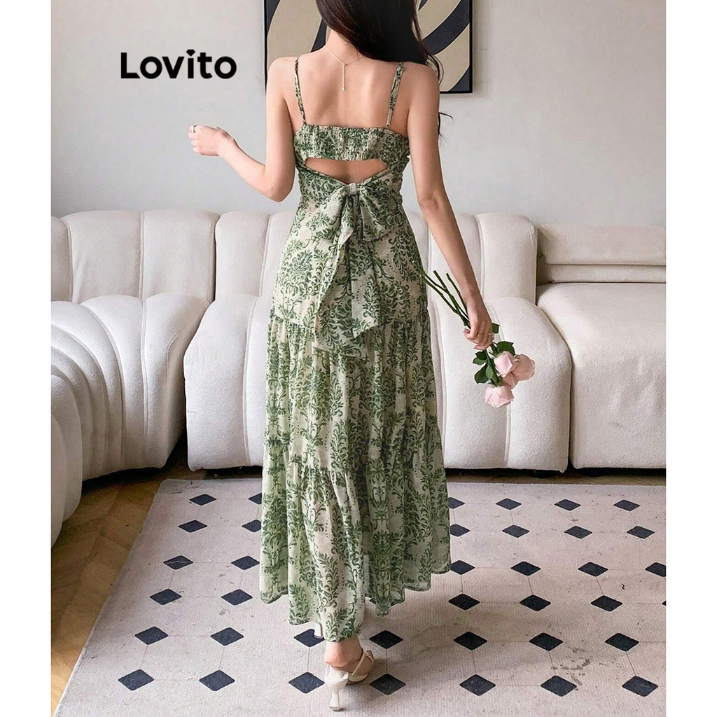 Lovito Boho Dress Paisley Pattern Smocked Bow Back Summer Dress for ...