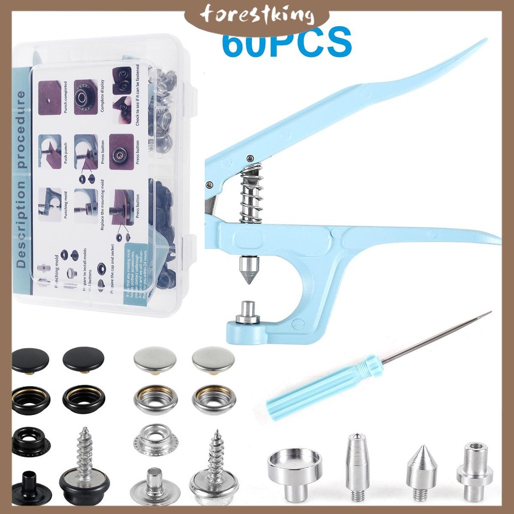 60Pcs Snap Fasteners Tool Kit with Hand Plier Heavy Duty Snap Fasteners ...