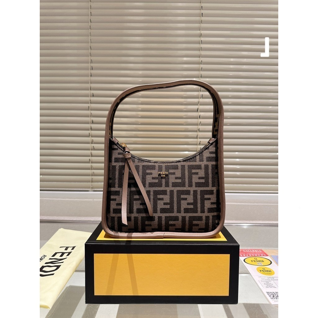 (With Box) Fendessence Mini Handbag Brown Fabric Women'S Fashion Style ...