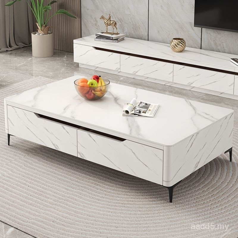 Kombinasi meja kopi almari televisyen mewah ringan batu, ruang tamu ...