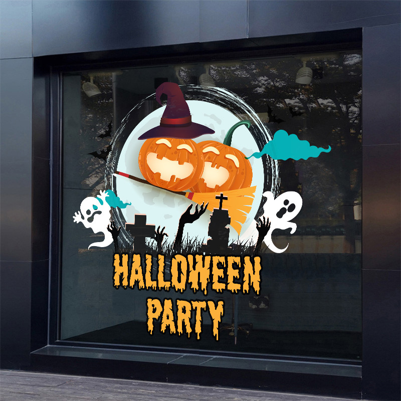 Halloween Funny Pumpkin Elf Glass Sticker Catering Hotel Costume Bar ...