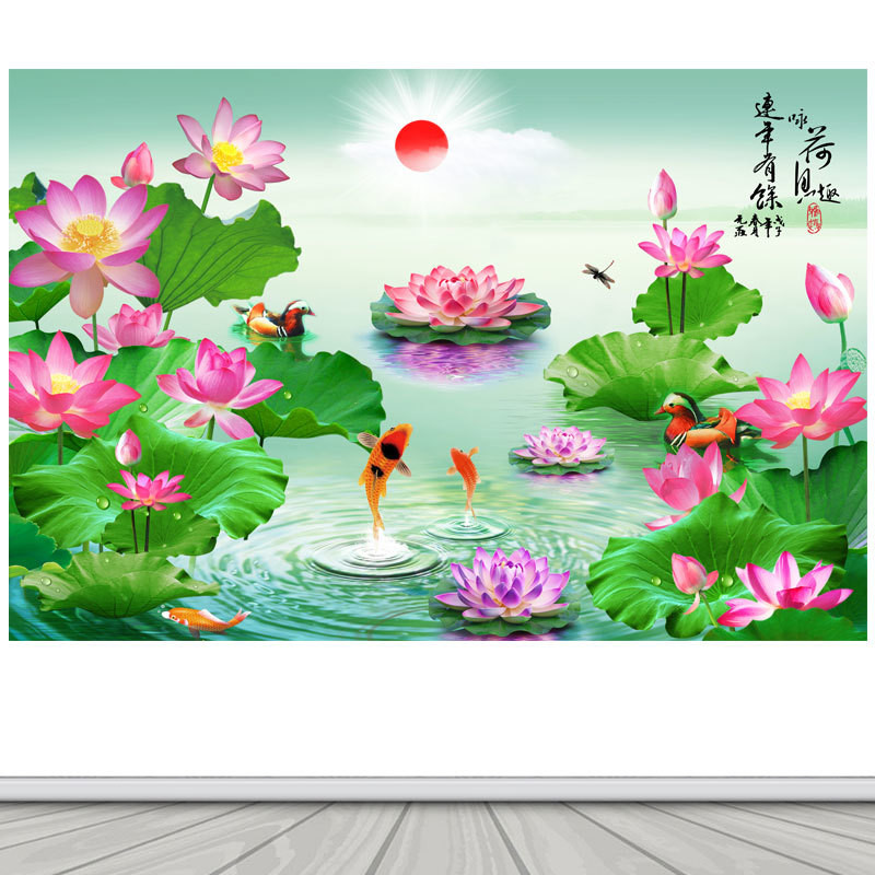 Living Room Murals Lotus Paintings Lotus Lotus Leaf Zen Self-Adhesive ...