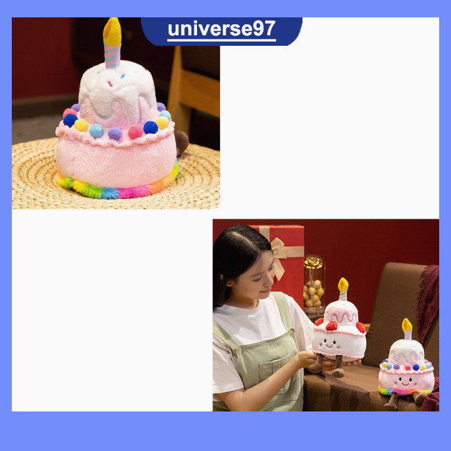 PING Cute Birthday Cake Plush Toy Smile Strawberry Rainbow Cake Soft ...