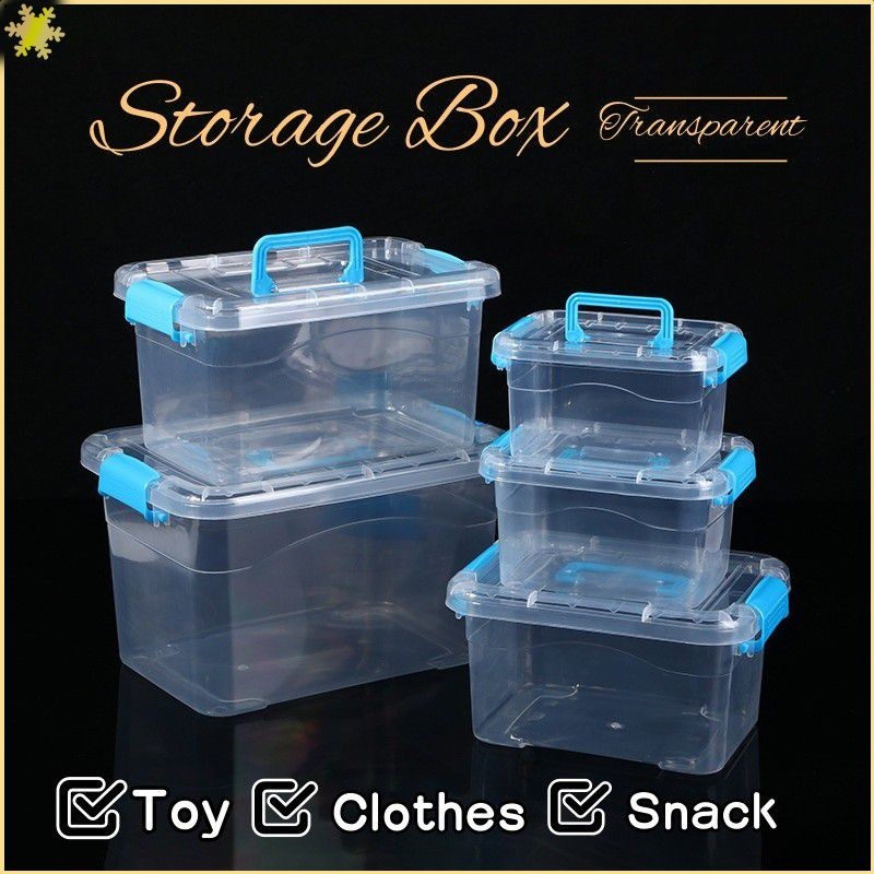 Small Plastic Storage Box with Lid Portable Transparent Blue Box Kids ...