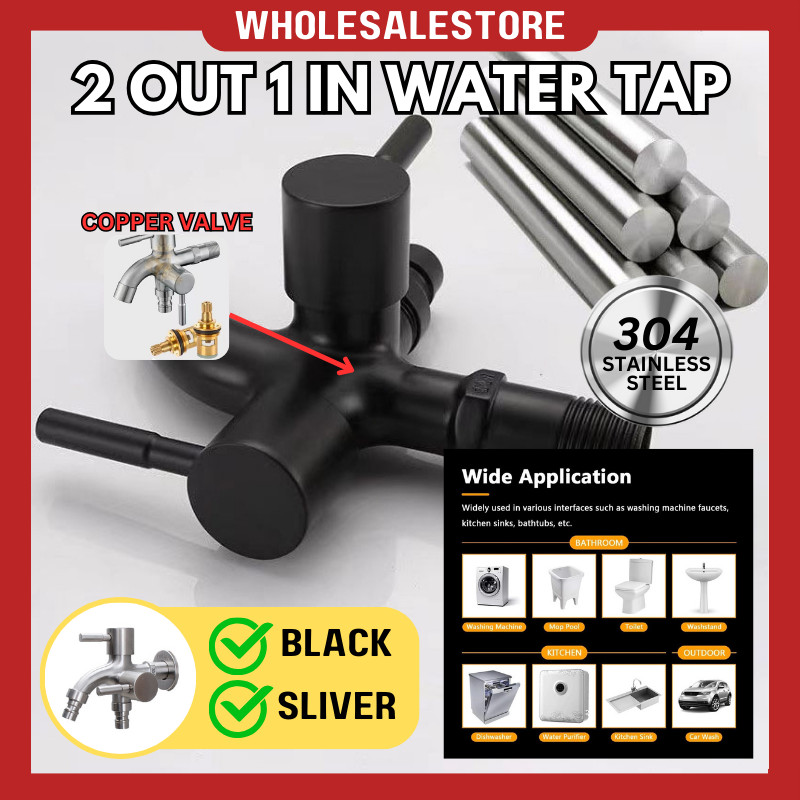 SUS304 Two Way Tap Faucet 1 In 2 Out Two Way Angle Valve Copper Valve ...