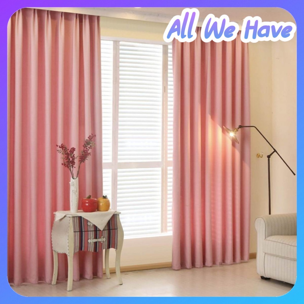 (2PIECES) Blackout Plain Thermal Solid Window Curtain With Rod Ring ...