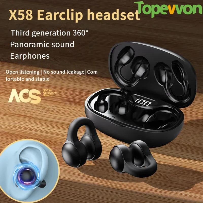 X58 TWS Wireless Bone Conduction Earphones Bluetooth 5.3 Earclip ...