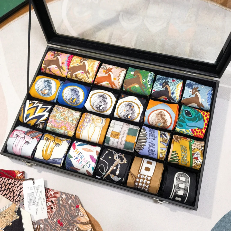 Silk Scarf Storage Box Transparent Glass Hair Band Organizing Box Shop ...