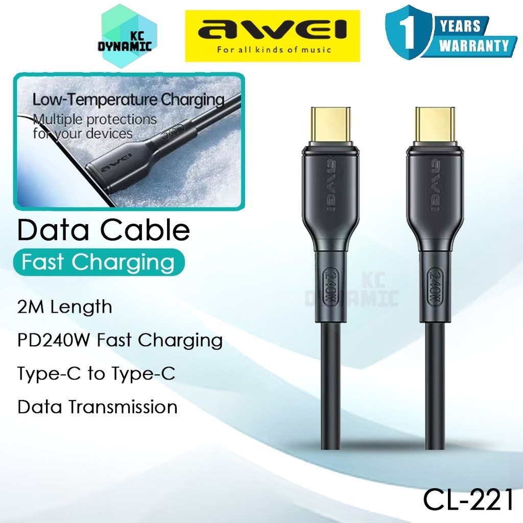 Awei CL-221 Data Cable 240W Fast Charging Cable Mobile Kabel Type-C ...