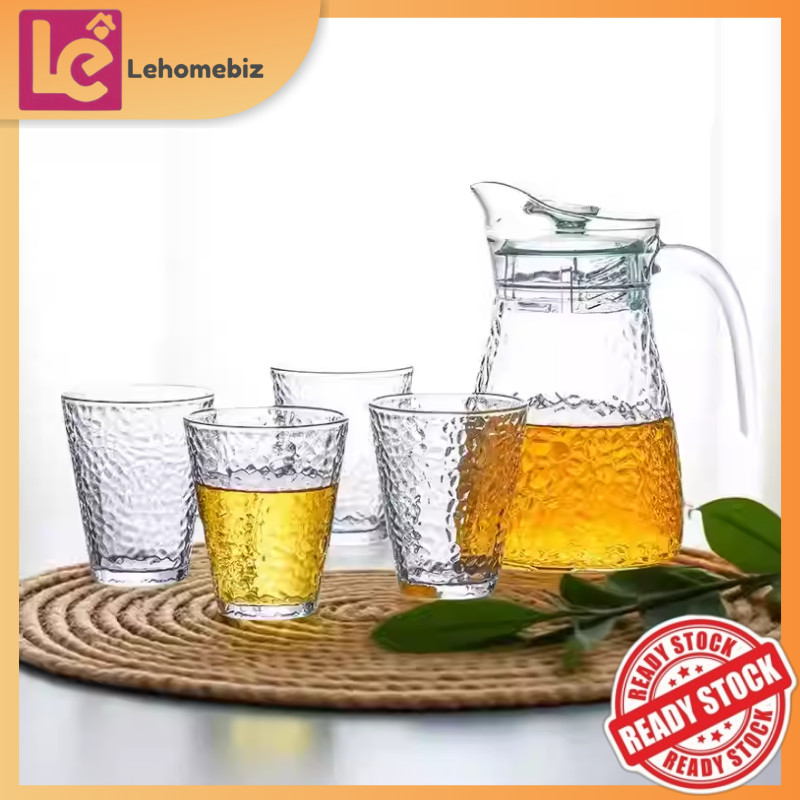 Set Kaca Tukul, Hammered Pattern Glass Cold Water Pitcher Set – 5-Piece ...