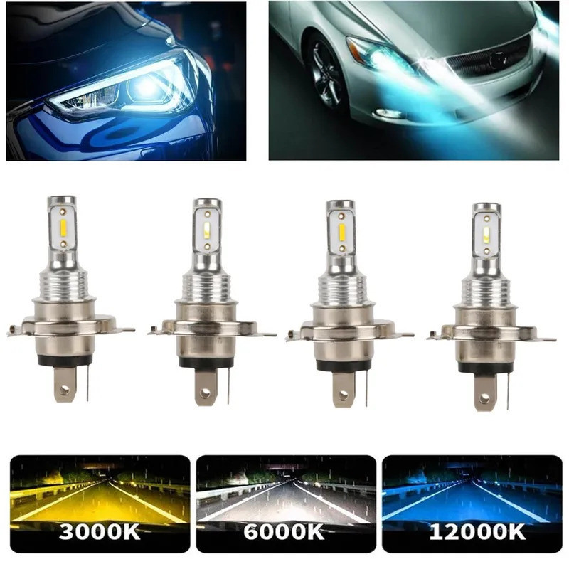 4 PCS H4 LED Headlight Bulbs High Low Beam 6000K Super White Lights Car ...