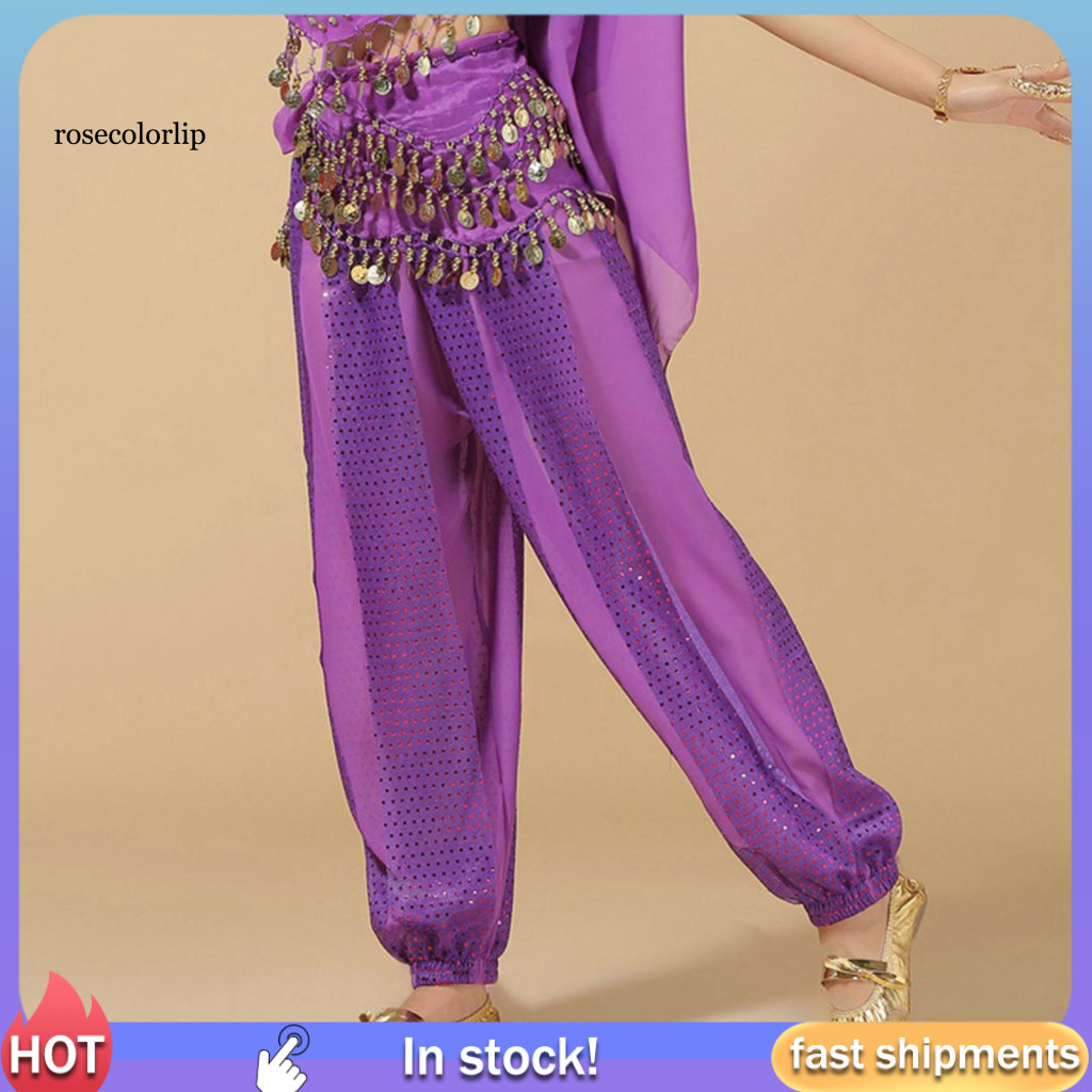 RR Sequined Dance Pants Elastic Waist Performance Trousers Sequined ...
