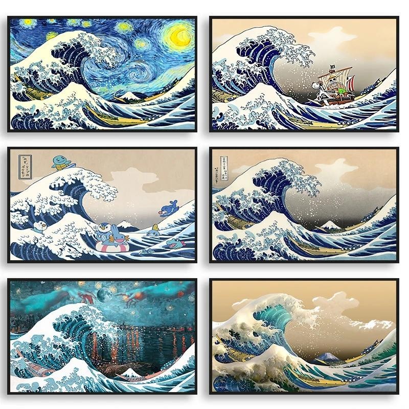 Poster Seni Jepun Terkenal The Great Wave Off Kanagawa | Lukisan Kanvas ...