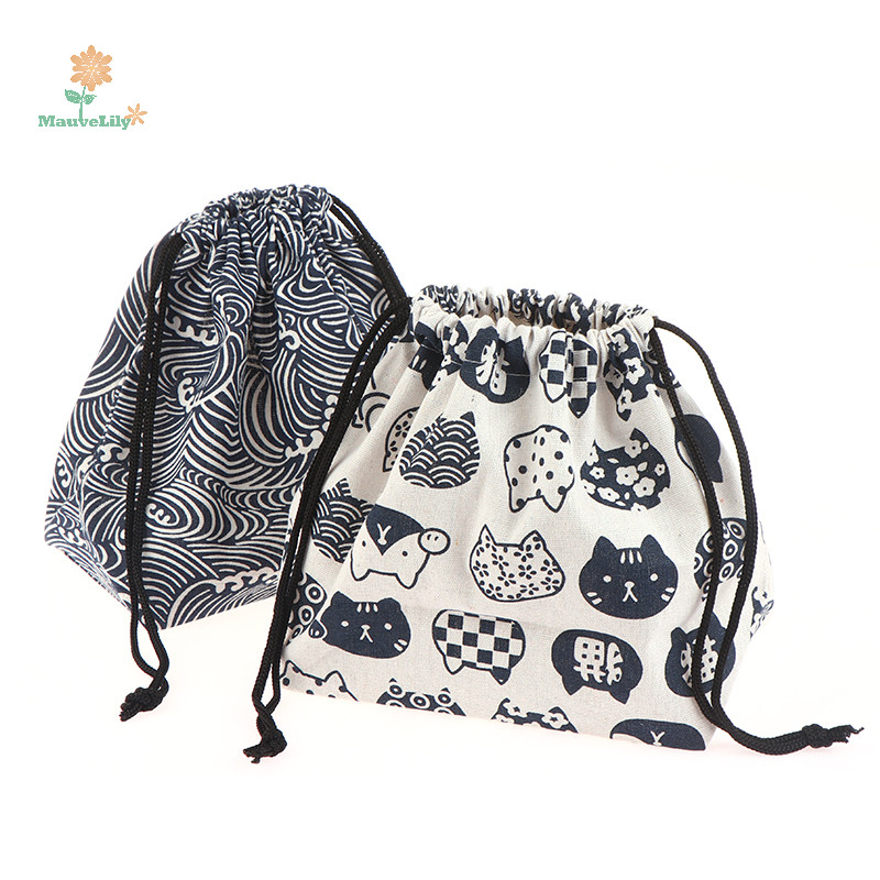 LILY 1Pc Japanese Style Drawstring Lunch Box Portable Storage Bag For ...