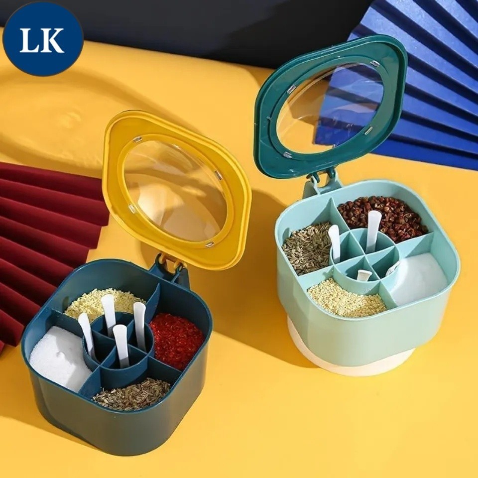 LK 4 In 1 Plastic Seasoning Box with Spoons/Salt Pepper Spice Jar with ...