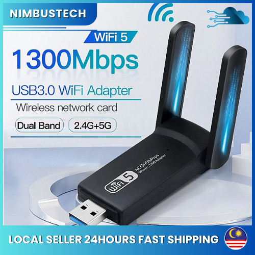 1300Mbps Wifi Adapter Long Range High Speed Wireless Dual Band 2.4/5GHz ...