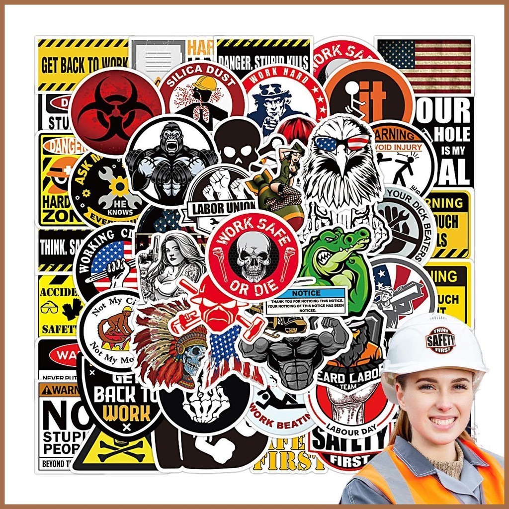 Funny Safety Hat Stickers Waterproof Tool Box Hard Hat Funny Sticker ...