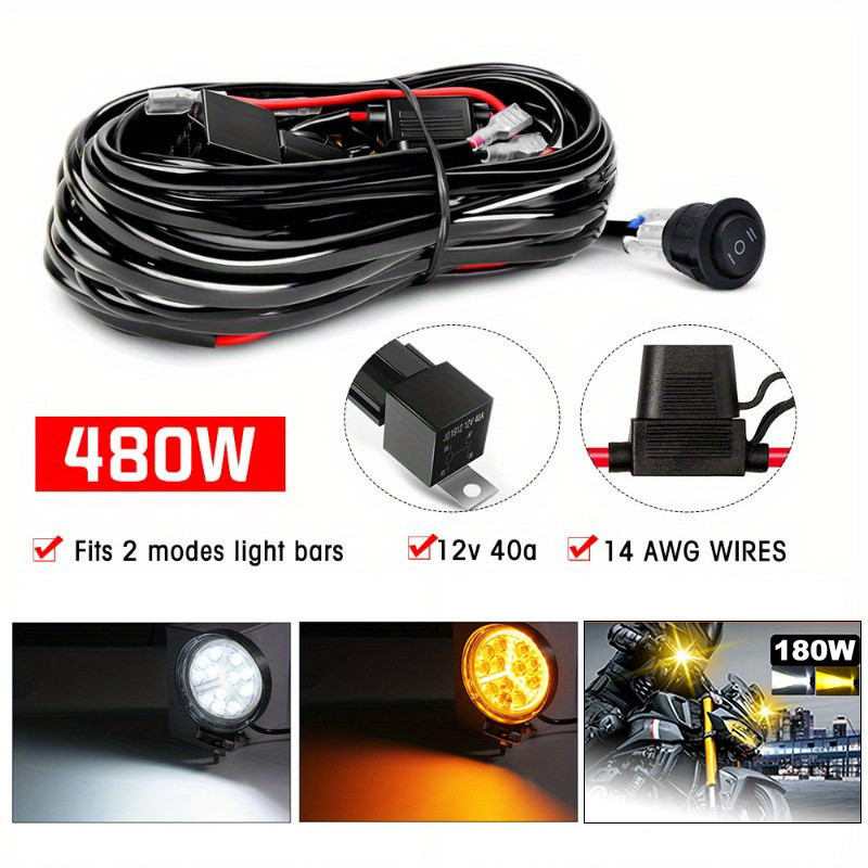 New Style LED Light Bar wires Kit 480W 2 Leads 14 LED awg wires with ...
