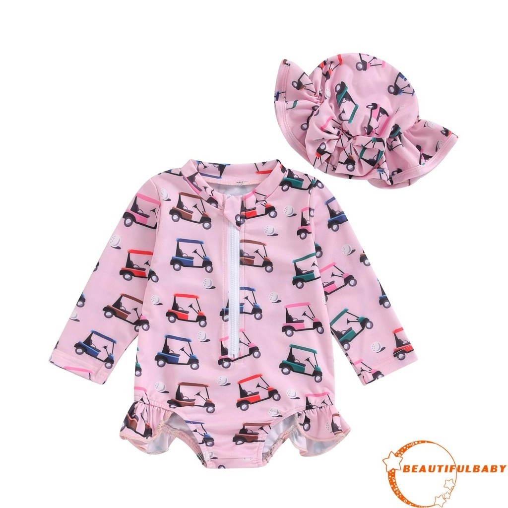 Beauty-Toddler Girls Rash Guard Swimsuit Rompers Long Sleeve Golf Car ...