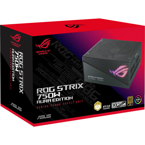 Asus ROG Strix 750W Gold Aura Edition Aura Sync Heatsinks Gaming Power ...