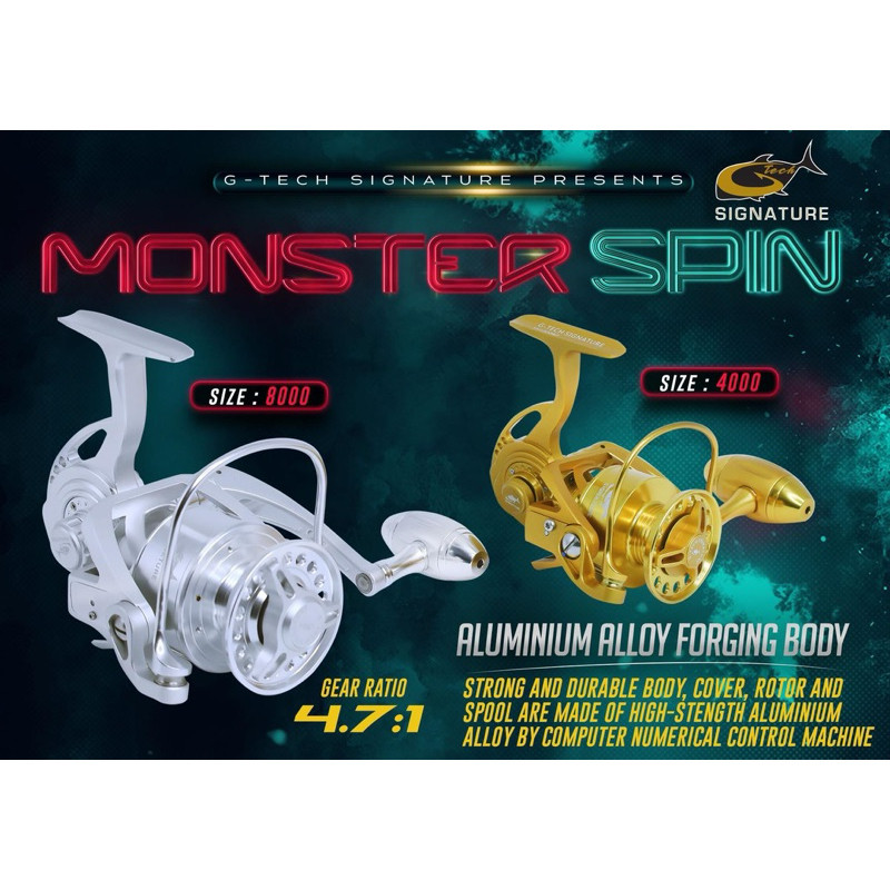 G-TECH MONSTER SPIN 4000 (GOLD) / 8000 (SILVER) HEAVY DUTY FISHING REEL ...