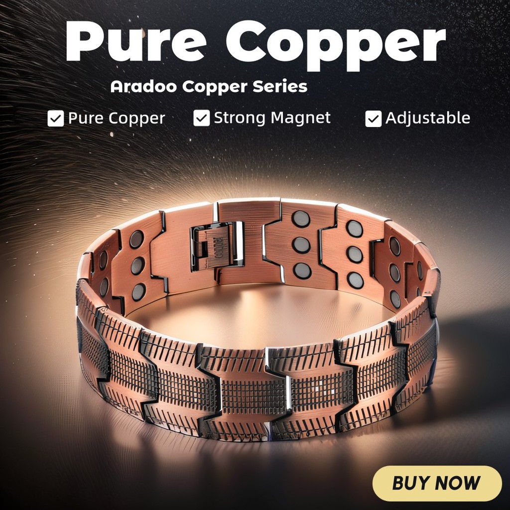 ARADOO Men's Copper Magnetic Therapy Bracelet High Gauss Magnetic Link ...