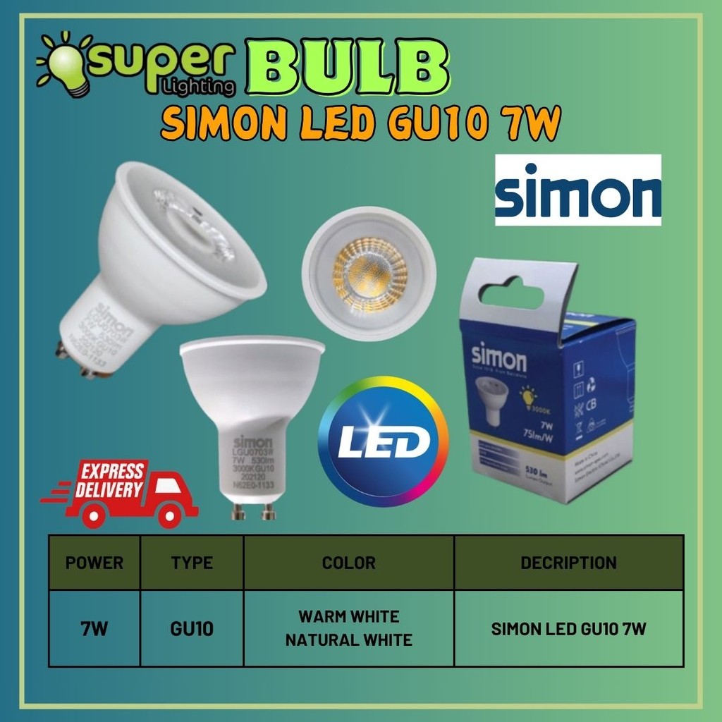 [SIMON] LED BULB GU10 7WATT 1 YEAR WARRANTY | DC 240V (SIRIM APPROVED ...