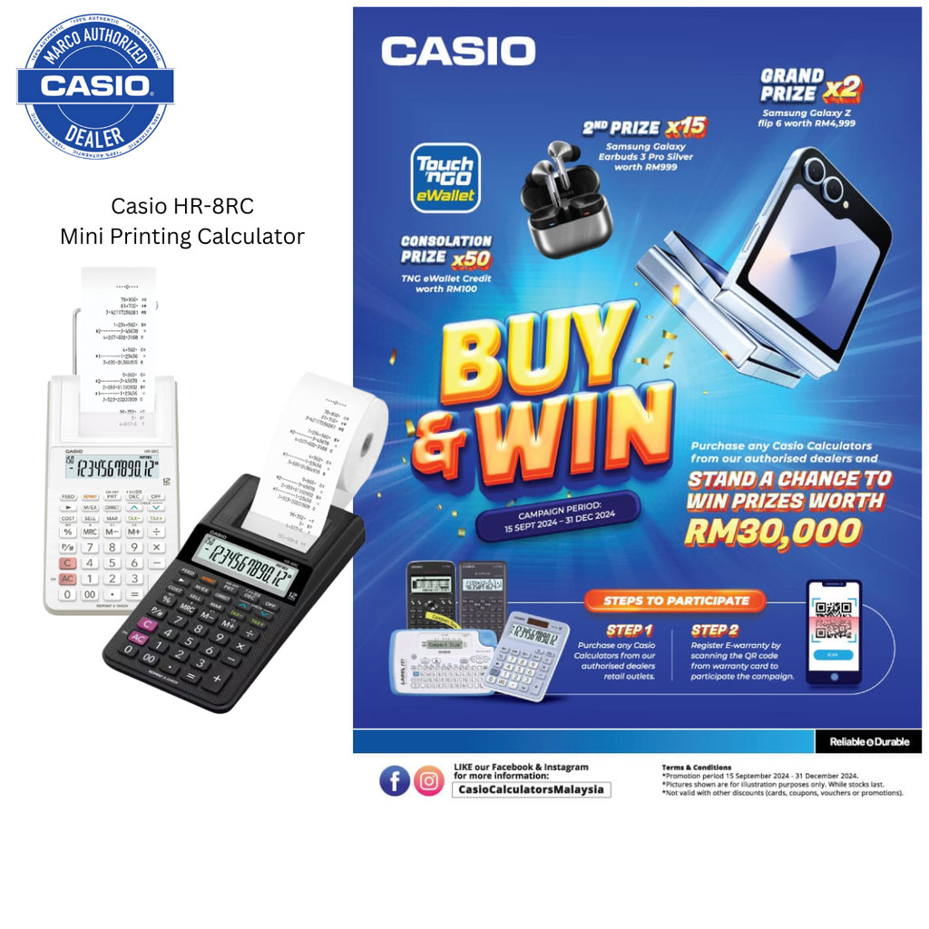 Casio HR-8RC Mini Printer with 12 Digits (Compact Type / Mini-printer ...