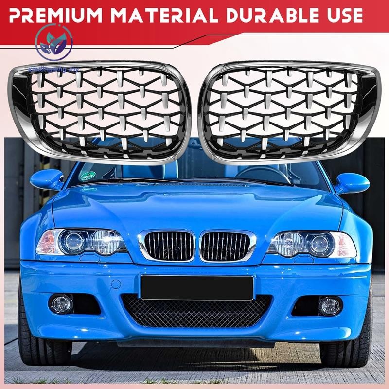 Pair Chrome Diamond Front Grill Kidney Grille L+R for BMW E46 4-Door ...