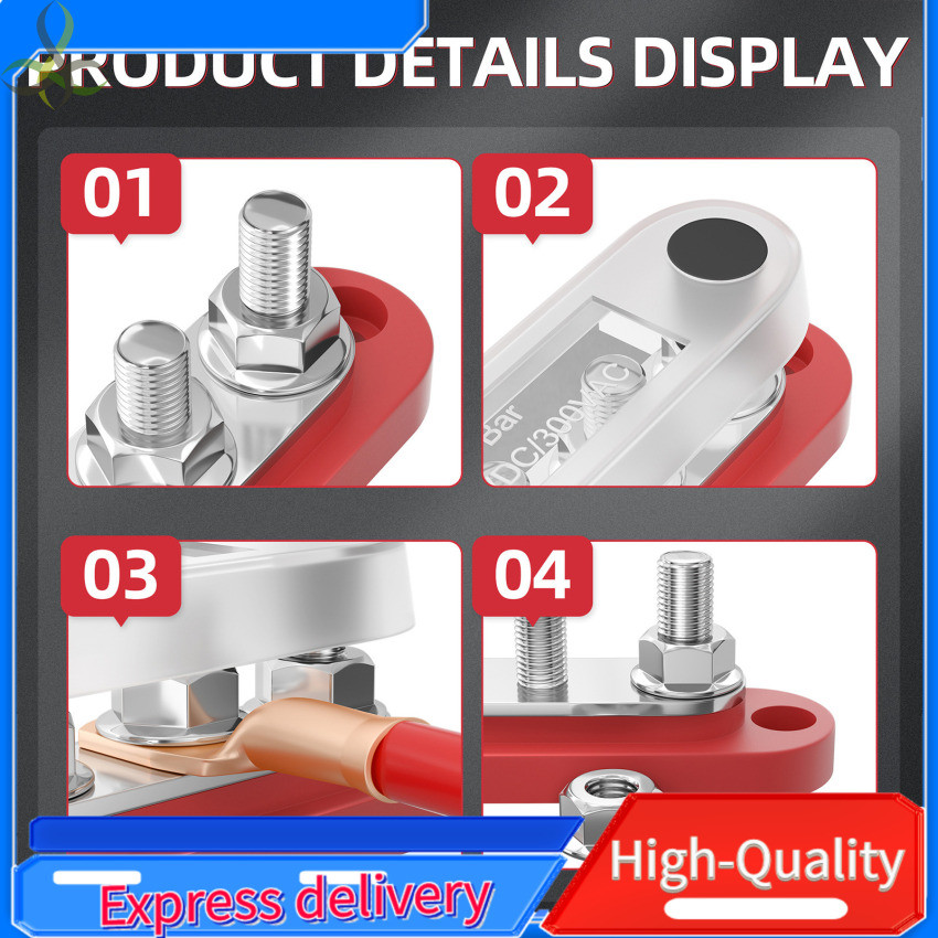 300A Negative Bus Bar 12V Distribution Block 6 x 3/8" M10 Terminal Studs 48V DC Positive Ground ...