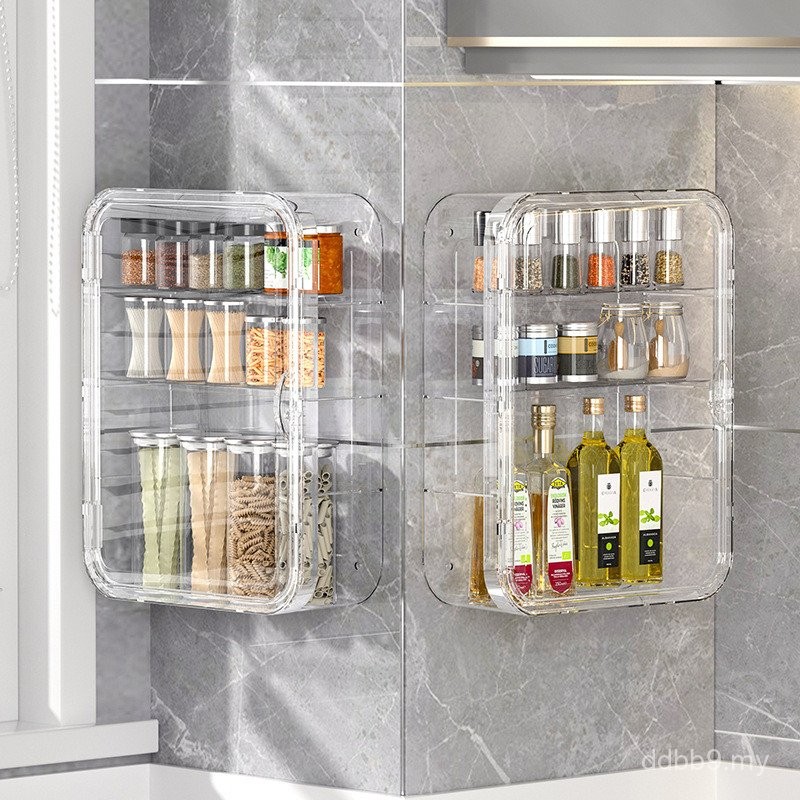 Perasa dapur yang dipasang di dinding, banyak lapisan rak, minyak ...