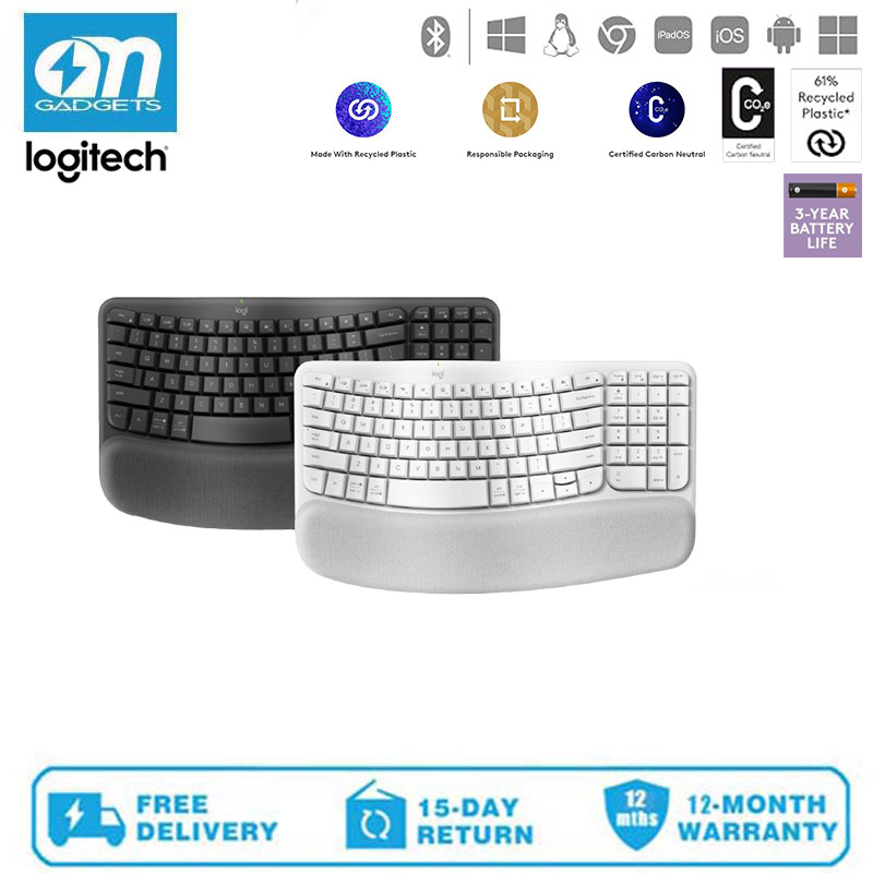 Logitech Wave Keys Wireless Ergonomic Keyboard With Cushioned Palm Rest Comfortable Natural