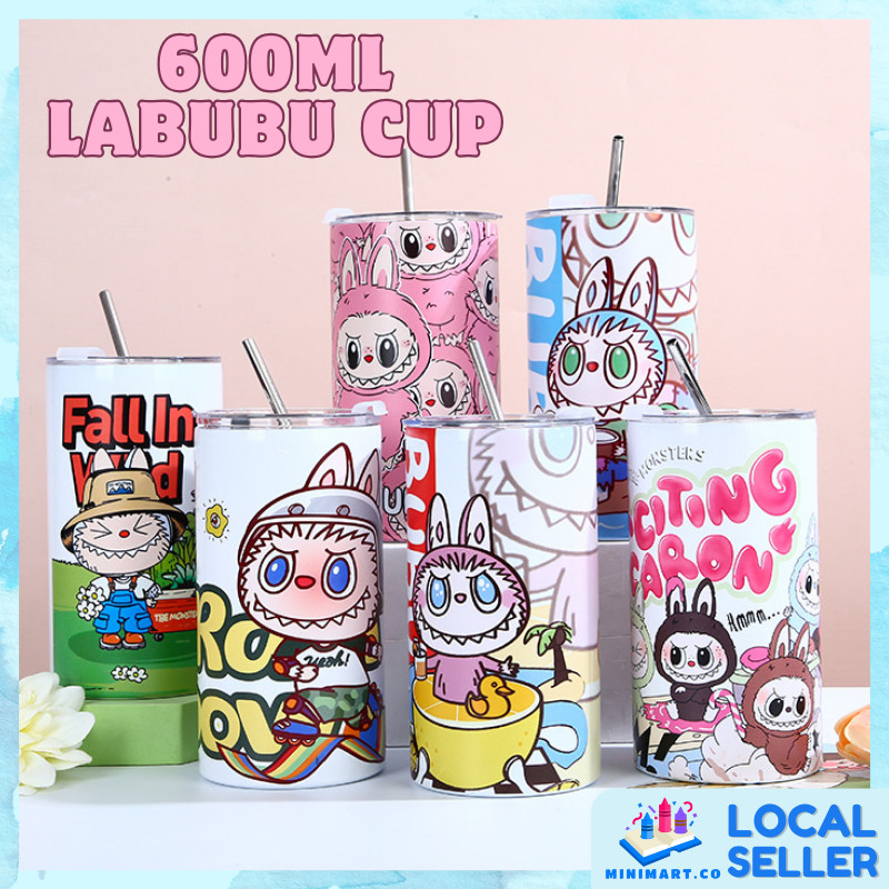 600ML Labubu Coffee Mug with Straw 304SUS Keep Cold Hot Thermal Cup ...