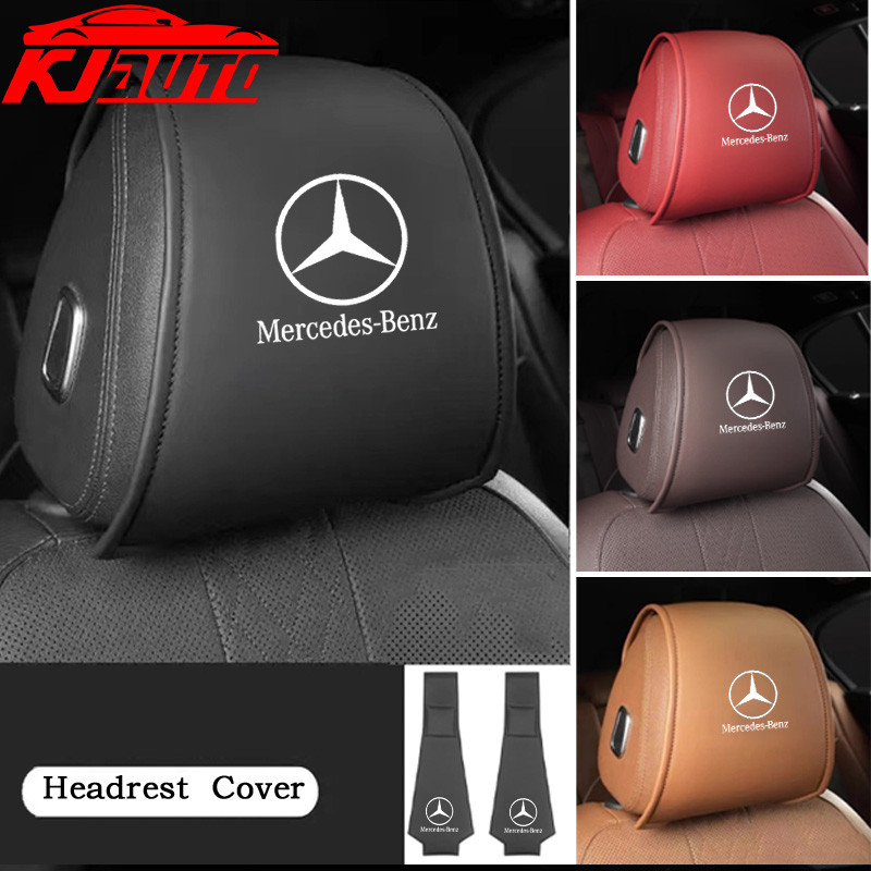 1/2pcs Mercedes Benz Leather Car Seat Headrest Protective Cover ...