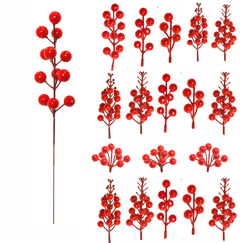 Christmas Red Berries Branch Artificial Holly Berry Stems DIY Wreath ...