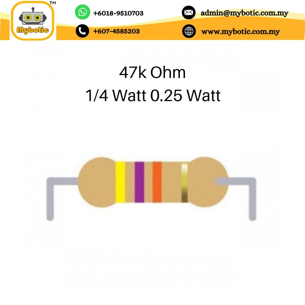 47k ohm 0.25w 1/4W resistor (5% tolerance) (10pcs/ pack) | Shopee Malaysia