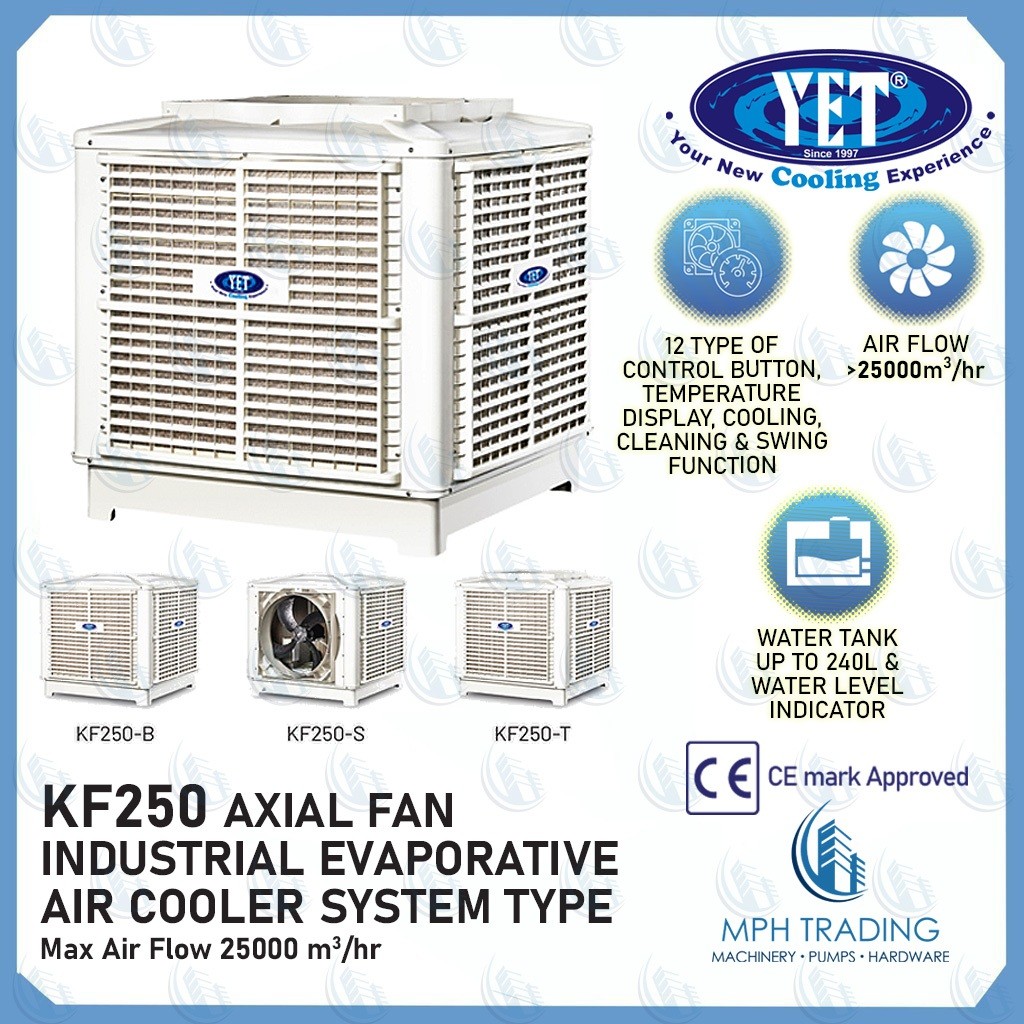 YET KF250 Axial Fan Industrial Evaporative Air Cooler System Type 25000m3/h Air Flow (240v/415v ...
