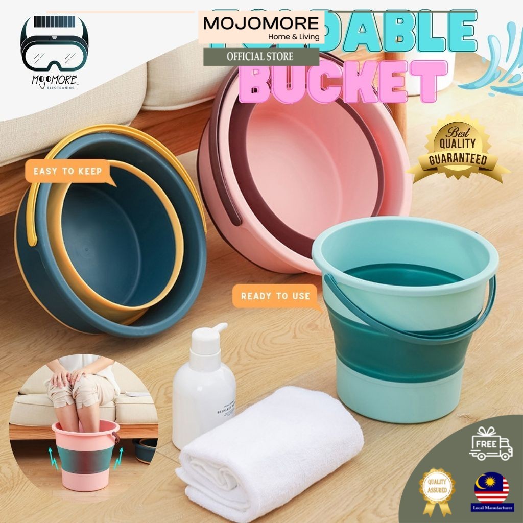 MOJOMORE Baldi Lipat Travel Foldable Collapsible Foot Bucket Pail Water ...