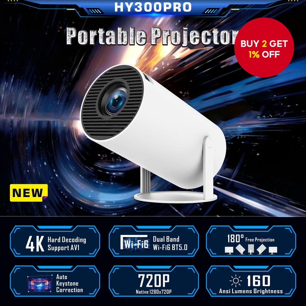 HY300/Mini/HY320 Projector 1080P 4K Android 12.0 5G Wi-Fi Bluetooth ...