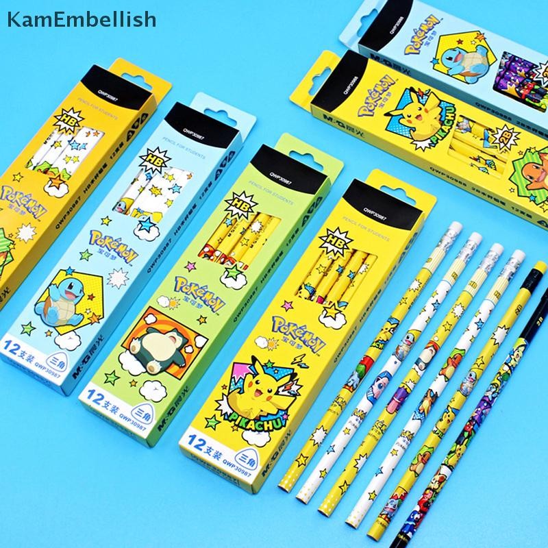 KamEm 12pcs/Box Pikachu Pokemon Anime Stationary Set Cartoon Pencil ...