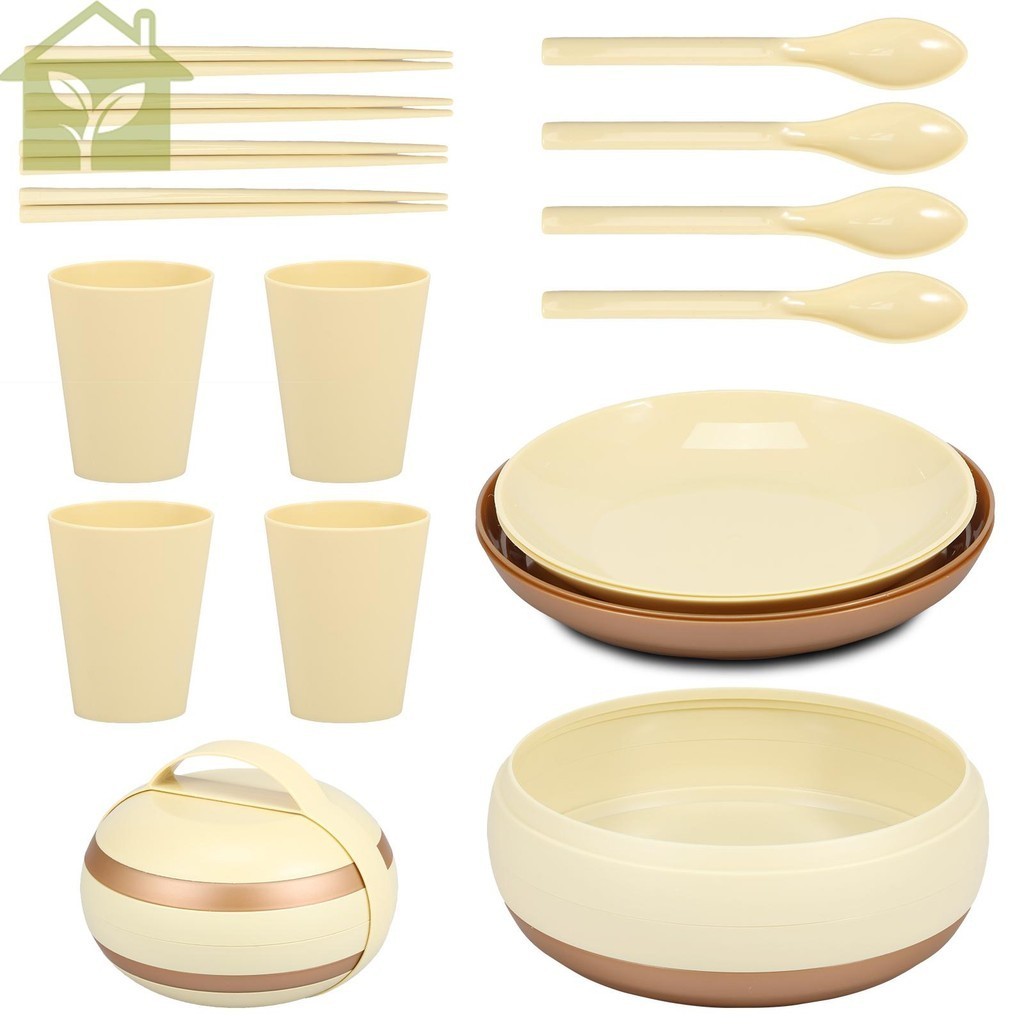 17Pcs Camping Dinner Set for 4 People Camping Plates and Bowls Set ...